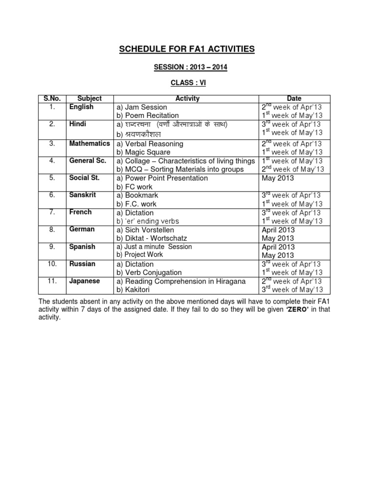 DPS Schedule For Fa1 Activities | PDF | Linguistics | Grammar