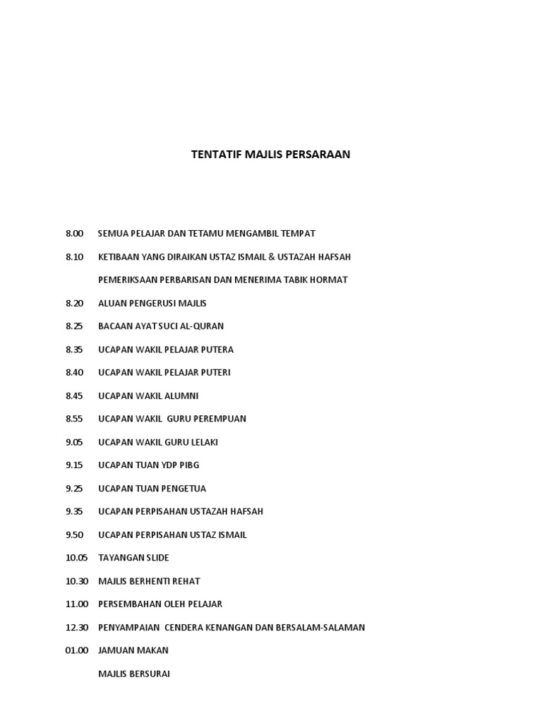 TENTATIF MAJLIS PERSARAAN