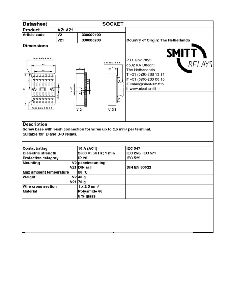 Datasheet Socket: Product V2/ V21 | PDF