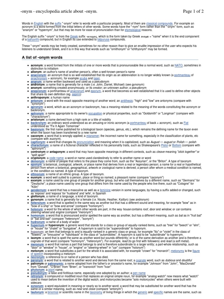 A List of - Onym Words | PDF | Acronym | Lexicology