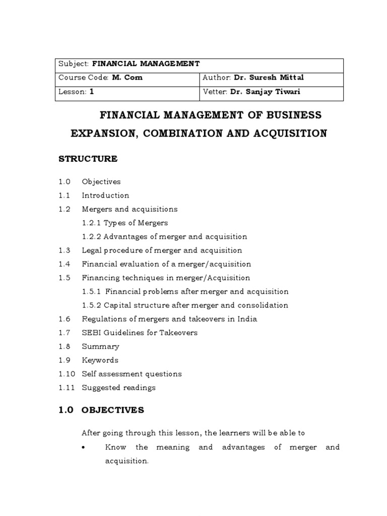 financial management course.pdf | Mergers And Acquisitions | Cost Of ...