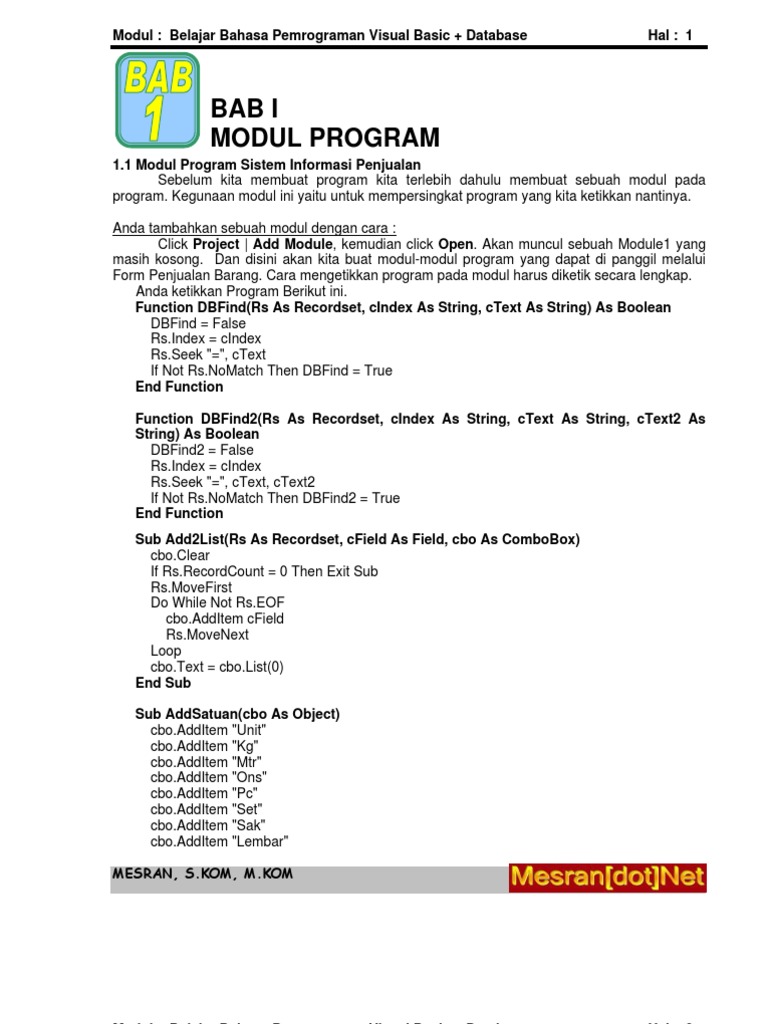 Ebook Belajar Bahasa Pemrograman Visual Basic + Database | PDF