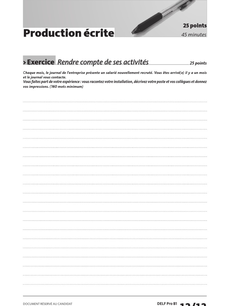 Delf Pro b1 Production Ecrite Exercice | PDF