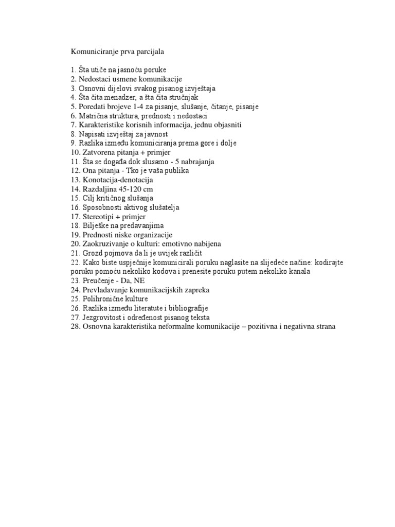 Komuniciranje Prva Parcijala | PDF