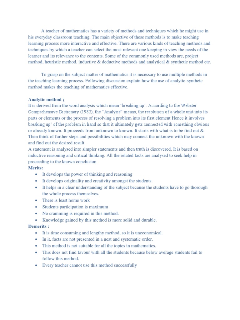 Synthetic Analytic Method | PDF | Analysis | Logic