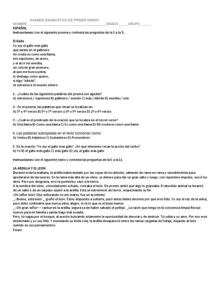 Examen Diagnostico de Primer Grado | PDF | México | Sopa