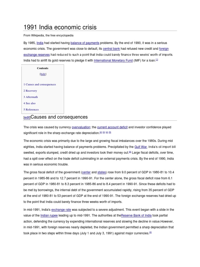 India’s 1991 Economic Crisis | PDF | Monetary Economics | International ...