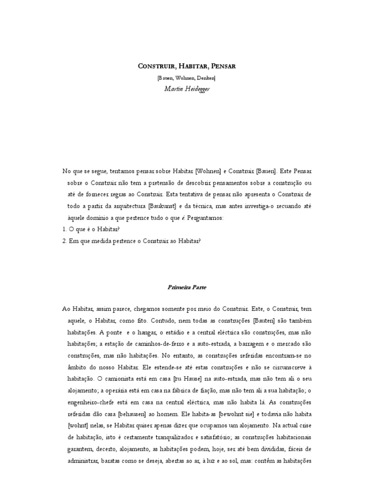 Heidegger - Construír, Habitar, Pensar | PDF | Espaço sideral | Ponte