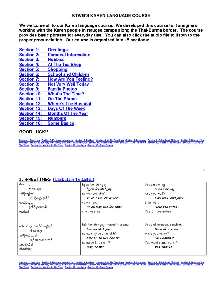 Karen Language Basics for Beginners | PDF