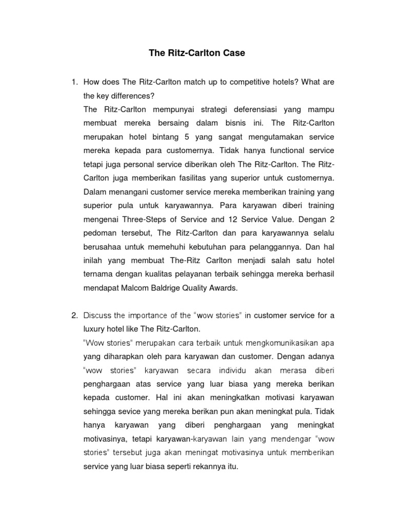 The Ritz Carlton Case | PDF