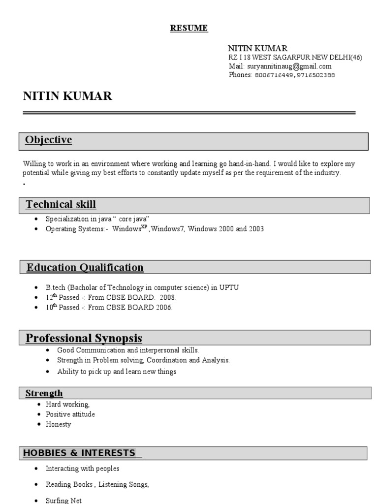 Nitin Kumar's Resume: Java Developer | PDF