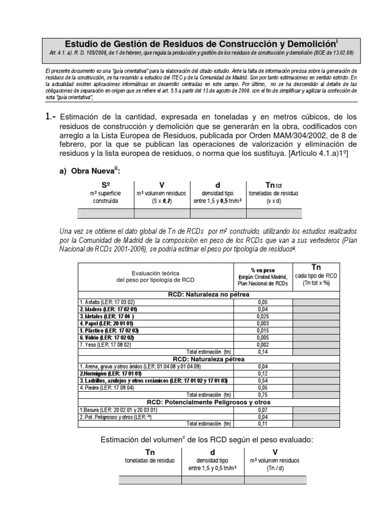 Residuos de La Obra-Guia de Calculo de Cantidades Segun Itec | PDF ...