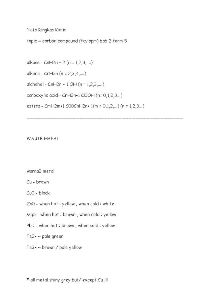 Nota Ringkas Kimia | PDF | Teaching Methods & Materials | Science ...