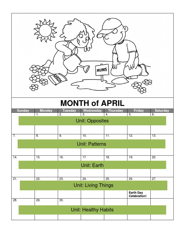 April Calendar & Learning Units | PDF | Travel | Cooking, Food & Wine
