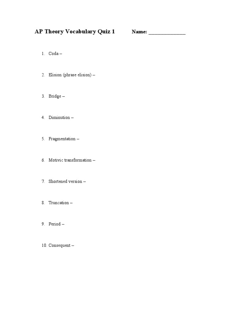 AP Music Theory Vocabulary Quiz | PDF | History