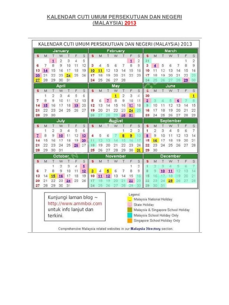 Kalendar Cuti Umum Persekutuan Dan Negeri | PDF