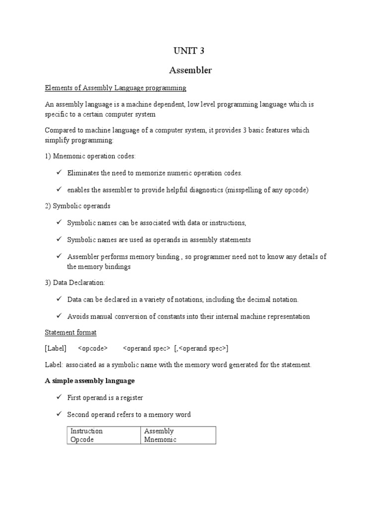 UNIT 3 Assembler | PDF | Assembly Language | Instruction Set
