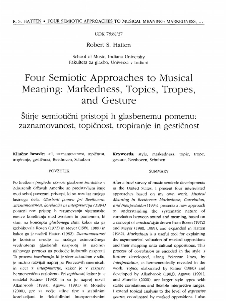 Four Semiotic Approaches Robert Hatten | PDF | Semiotics | Cognition