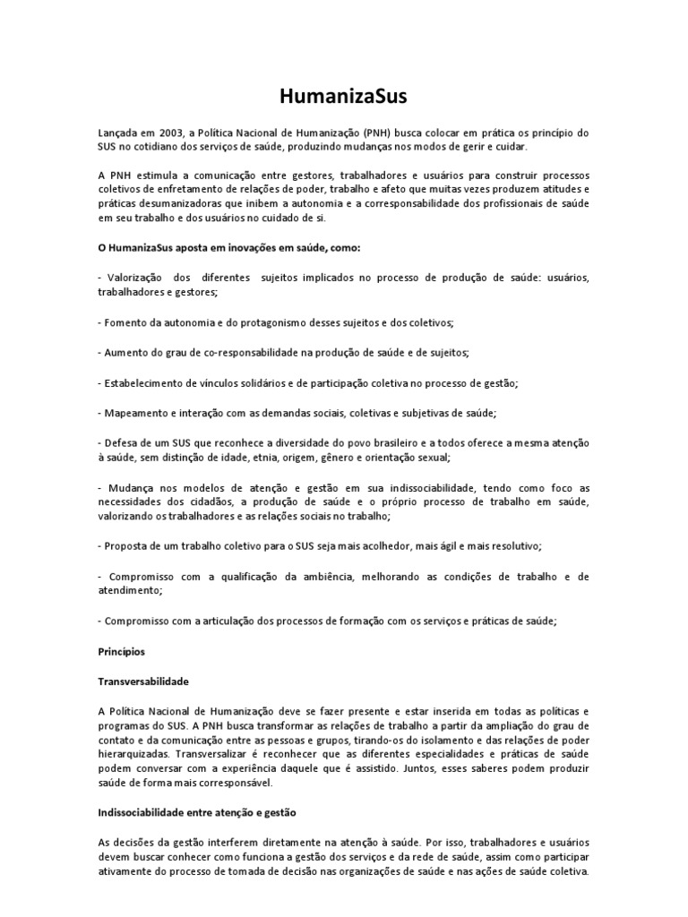 Resumo Humaniza Sus 1 | PDF | Comunicação | Bem-estar