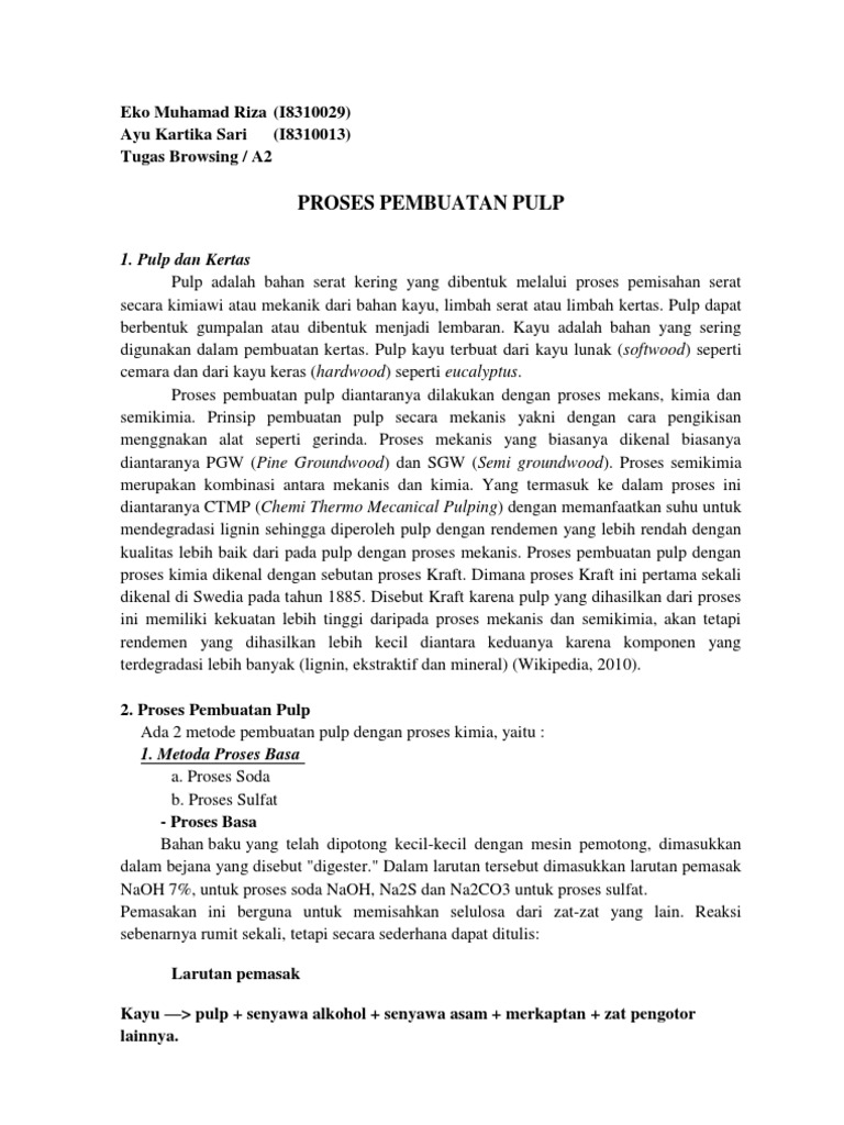 Proses Pembuatan Pulp | PDF | Memasak, Makanan, & Anggur | Sains ...
