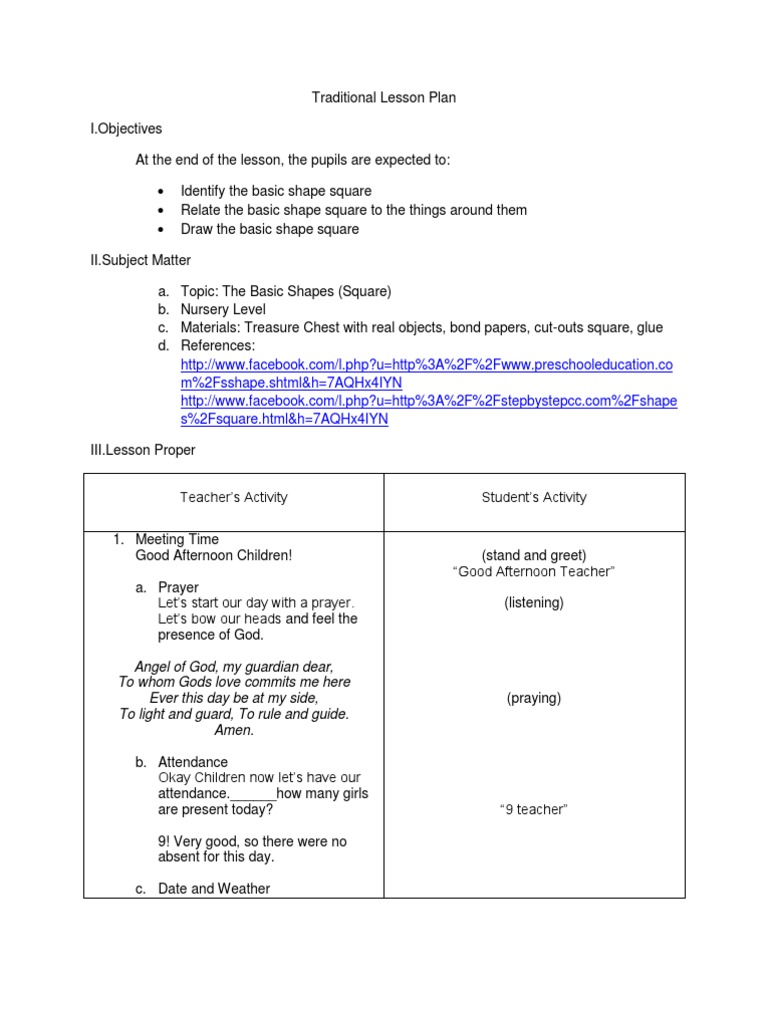 Detailed Lesson Plan Pdf Shape Lesson Plan