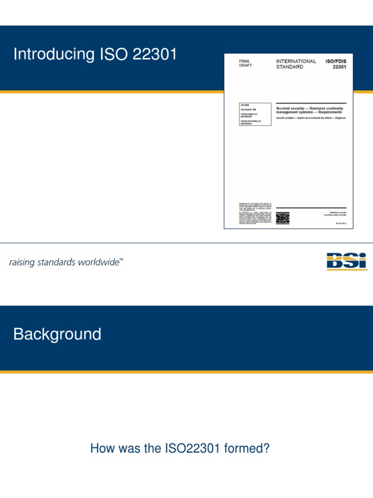ISO 22301 Presentation | Download Free PDF | Business Continuity | Risk