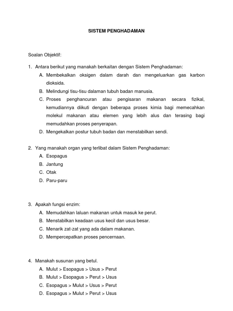 Soalan Sistem Penghadaman | PDF