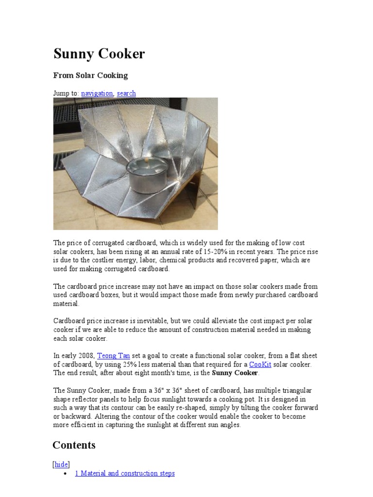 Sunny Cooker: From Solar Cooking | PDF | Equipment | Energy And Resource