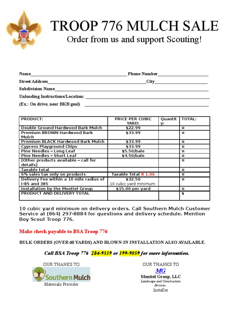 Troop 776 Mulch Sale Order Form | PDF | Government Finances | Taxes