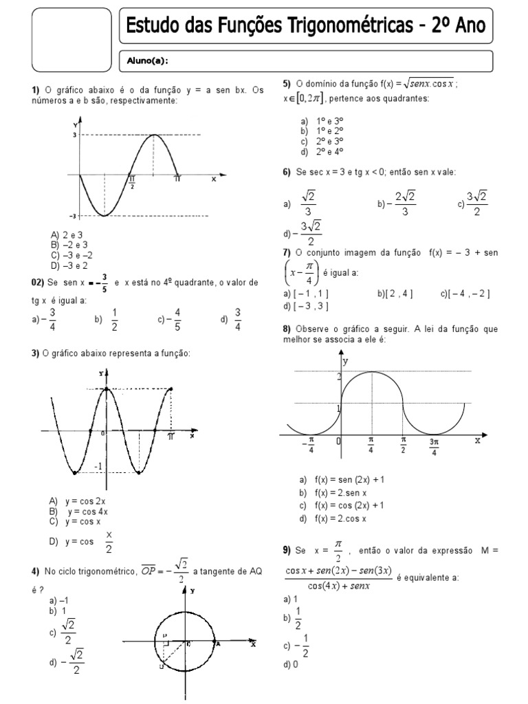 Exercicio Funçoes Trigonometricas Function Mathematics