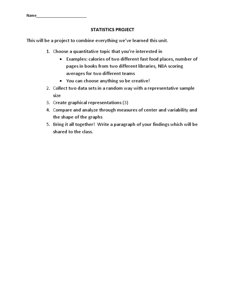 Project Directions and Rubric | PDF | Histogram | Statistics