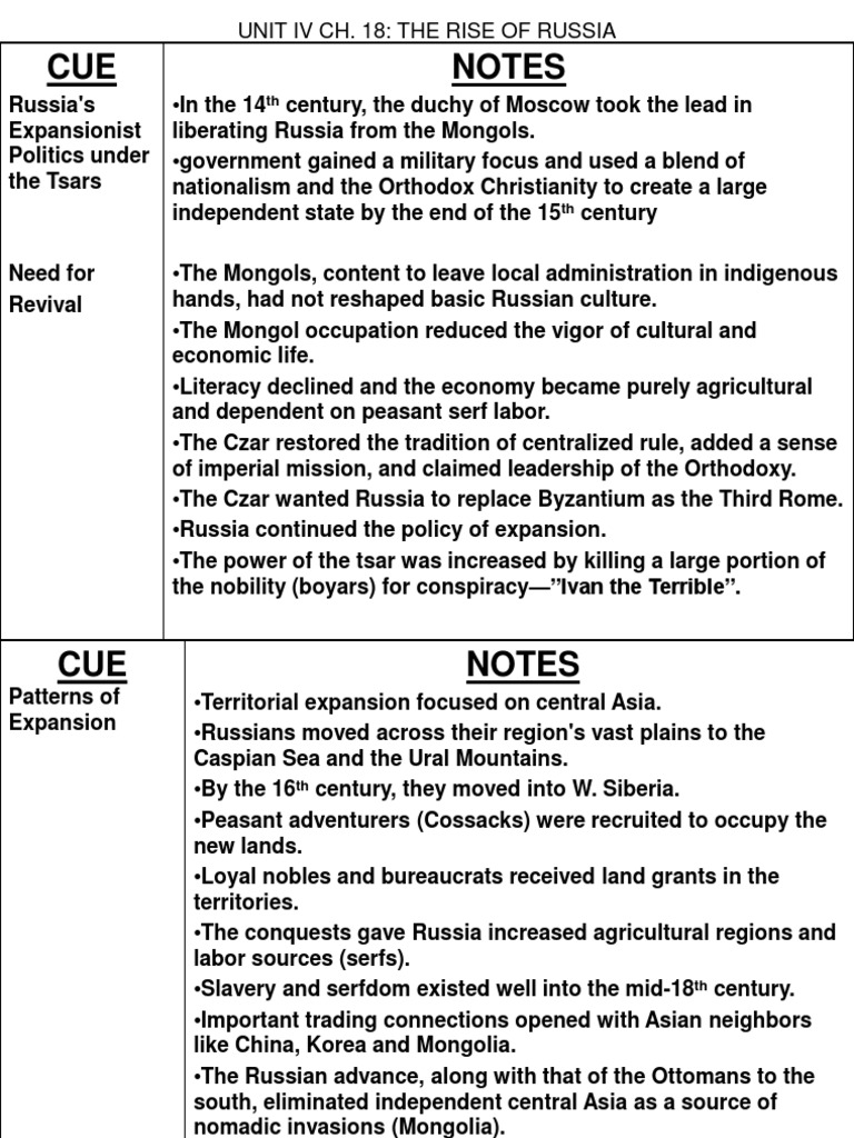 Chapter 18 Cornell Notes | PDF | Russia | World Politics