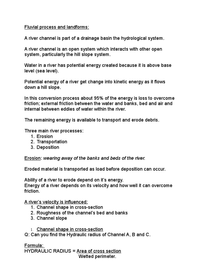 Fluvial Process and Landforms Notes 26th March | PDF | River | River Delta