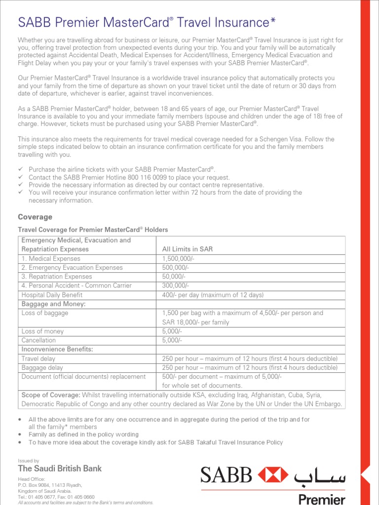 SABB Premier MasterCard Travel Insurance | PDF | Deductible | Insurance