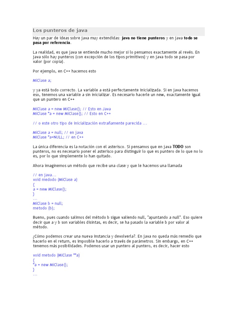 Punteros de Java | PDF | Puntero (Programación de computadora) | C