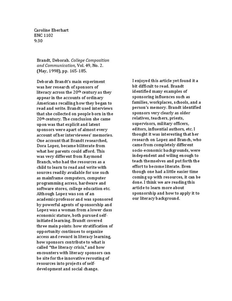 Literacy Sponsorship in 20th Century | PDF | Social Science