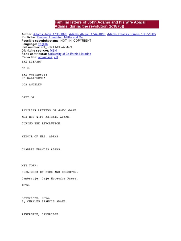 Charles Adams, Letters of Adams | PDF | John Adams | Abigail Adams