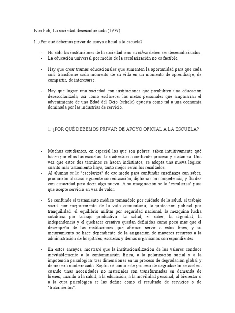 Resumen La Sociedad Desescolarizada | PDF | Pobreza | Pobreza e indigencia