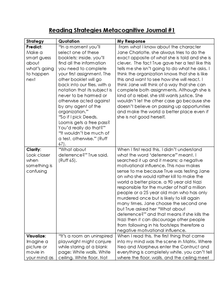 Metacognitive Journal: Reading Strategies | PDF | Leisure