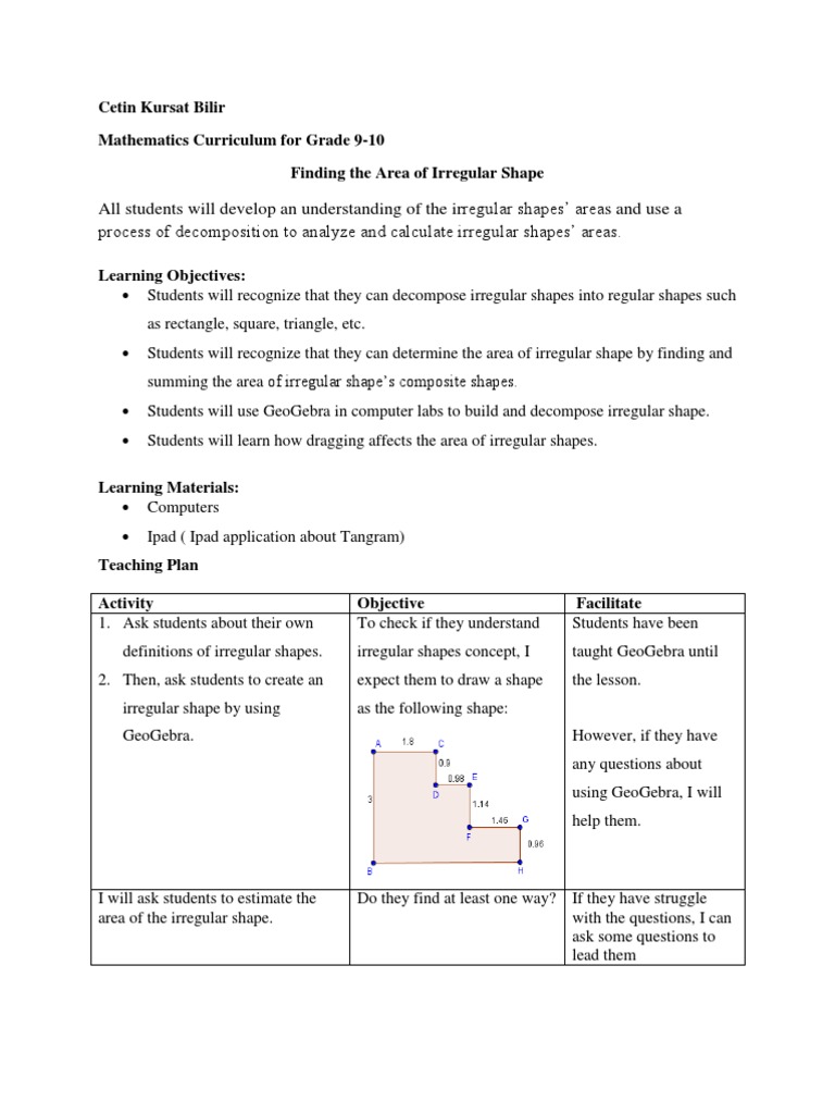 Irregular Shapes Lesson Plan | PDF | Shape | Lesson Plan