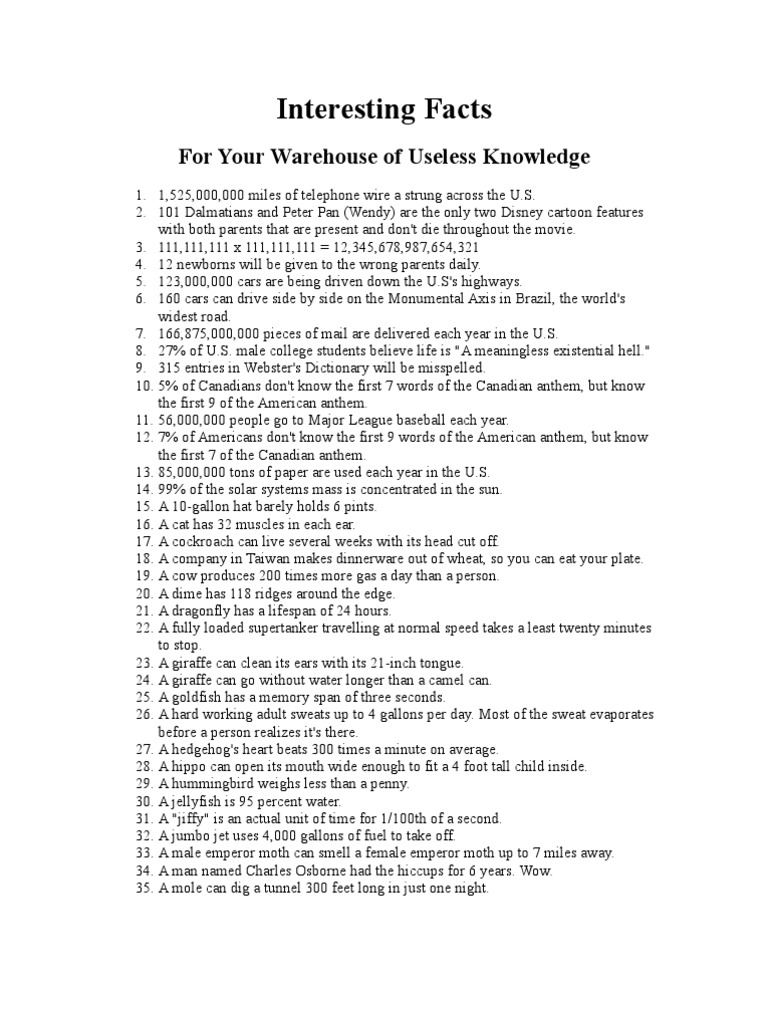 Interesting Facts: For Your Warehouse of Useless Knowledge | PDF | Nature