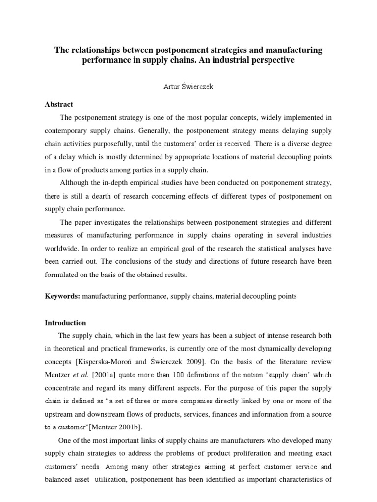 Postponement Strategies | Factor Analysis | Supply Chain Management