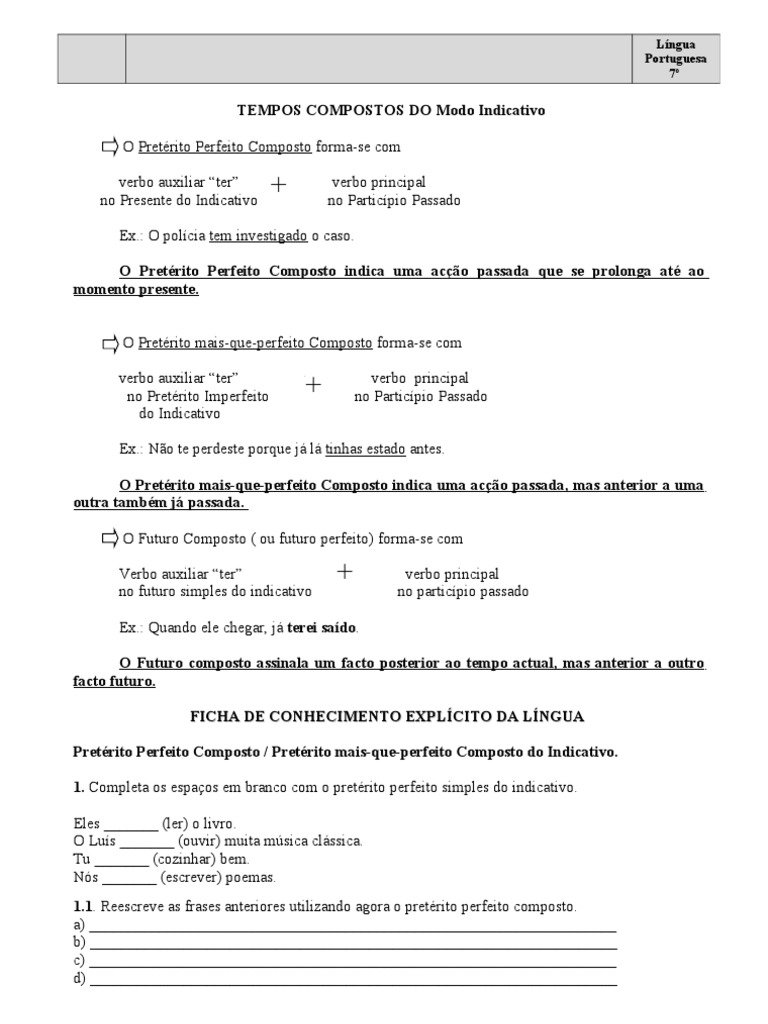 Tempos Compostos Indicativo | Idiomas | Lazer