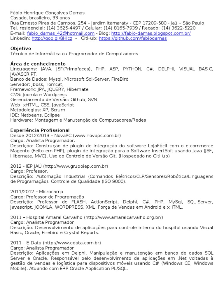 Desenvolvedor Java PHP | PDF | Php | Microsoft