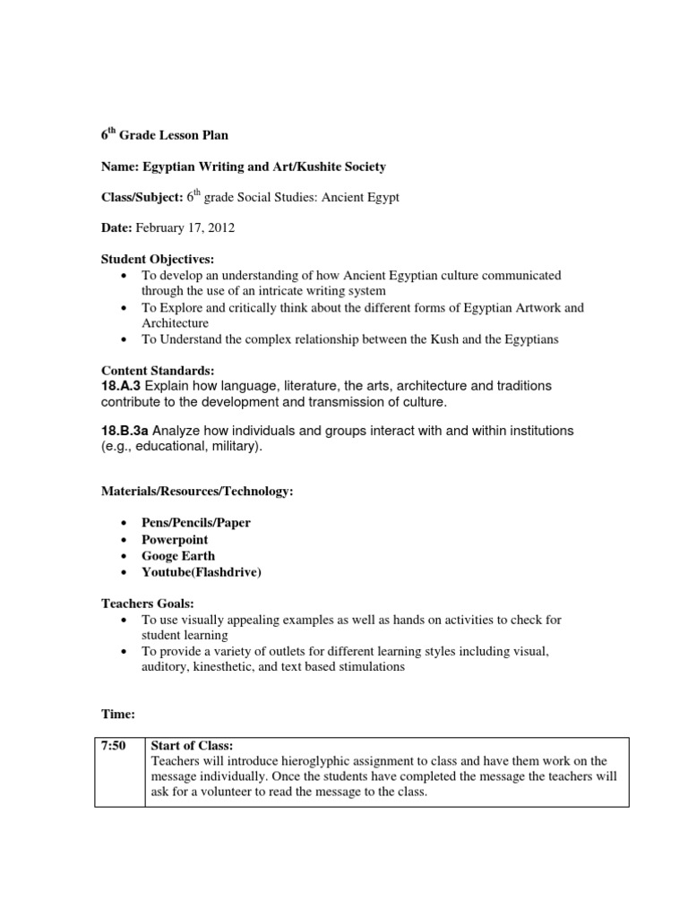 6th Grade Ancient Egypt & Kush Lesson Plan | PDF | Ancient Egypt ...