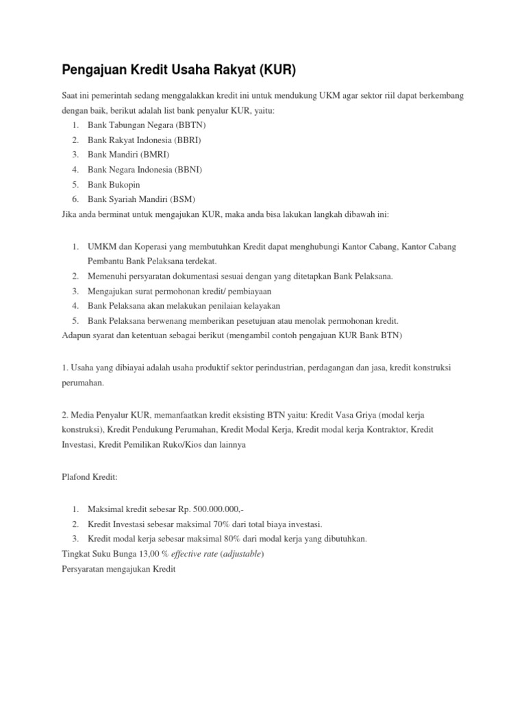 Pengajuan Kredit Usaha Rakyat | PDF