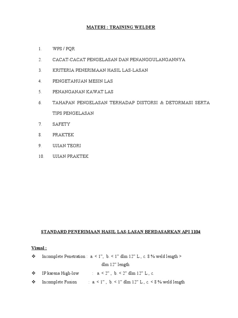 Materi Pelatihan Welder 2025 | PDF | Teknologi & Rekayasa