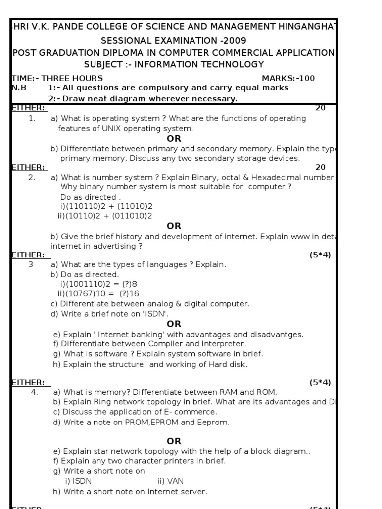 IT Fundamentals Sessional Exam 2009 | PDF | Computer Data Storage ...