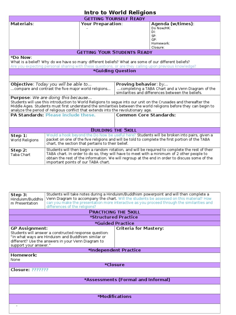 Intro to Major World Religions Lesson | PDF | Self-Improvement