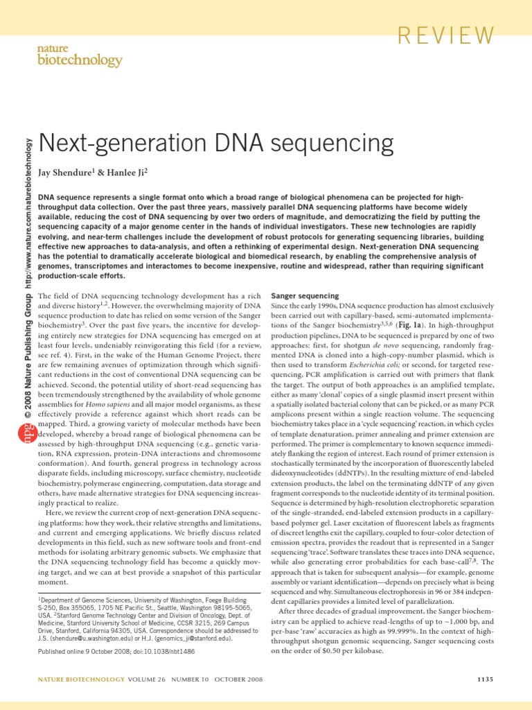 Next-Generation DNA Sequencing | PDF
